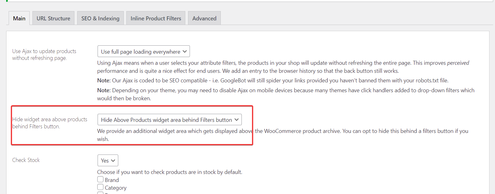 Hide top widget area behind filters button - Super Speedy Plugins