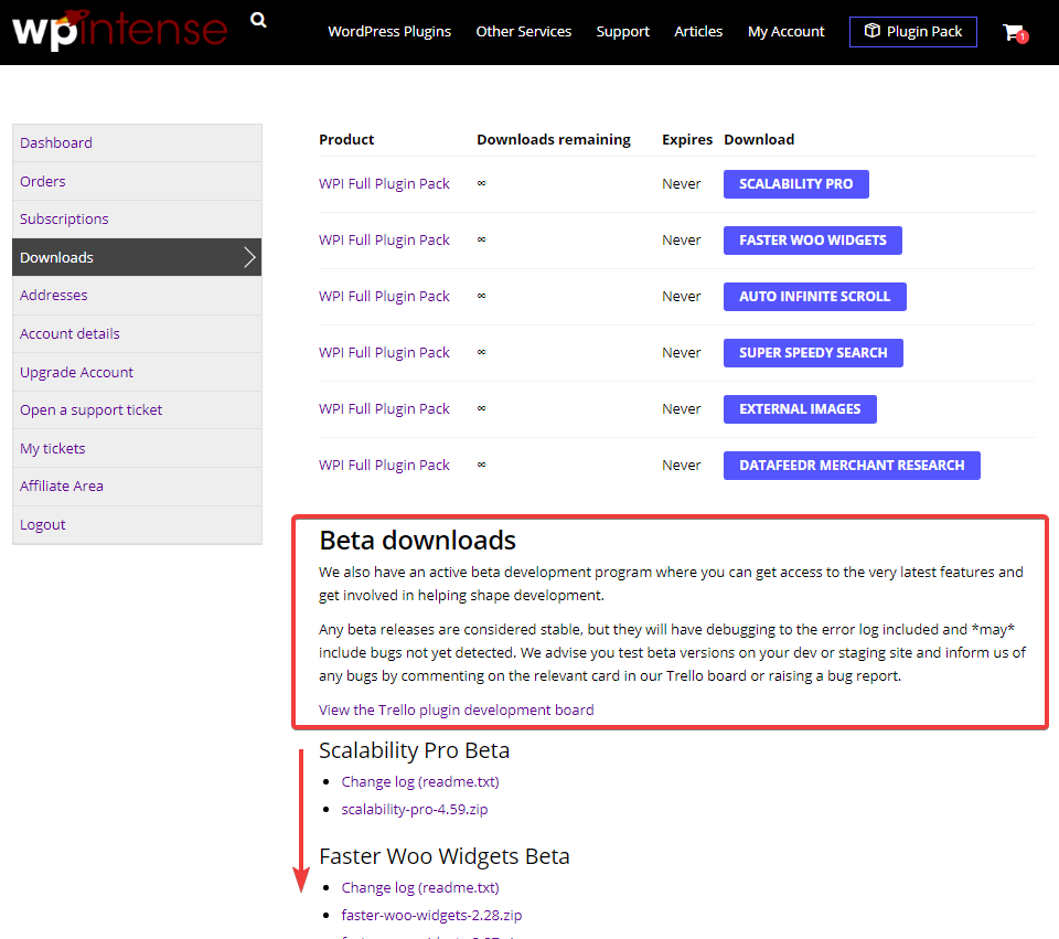 Beta downloads and historic plugin versions now in your account - Super Speedy Plugins